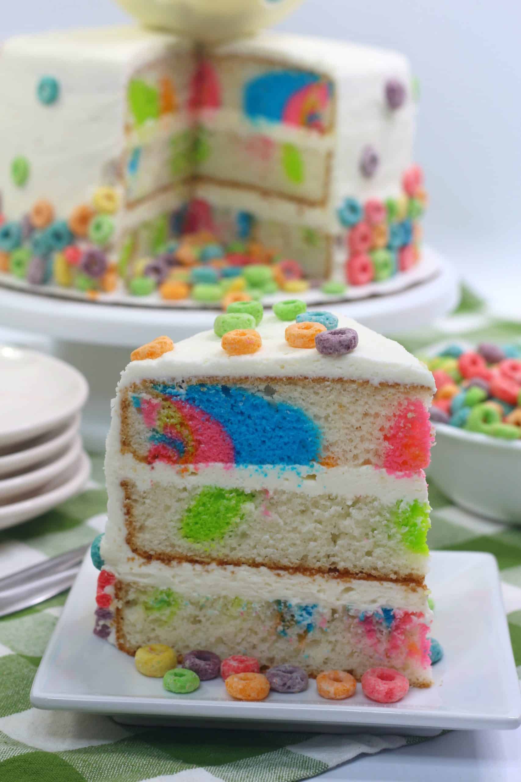 Froot Loops Cereal Cake with White Chocolate Milk Splash - Budget ...