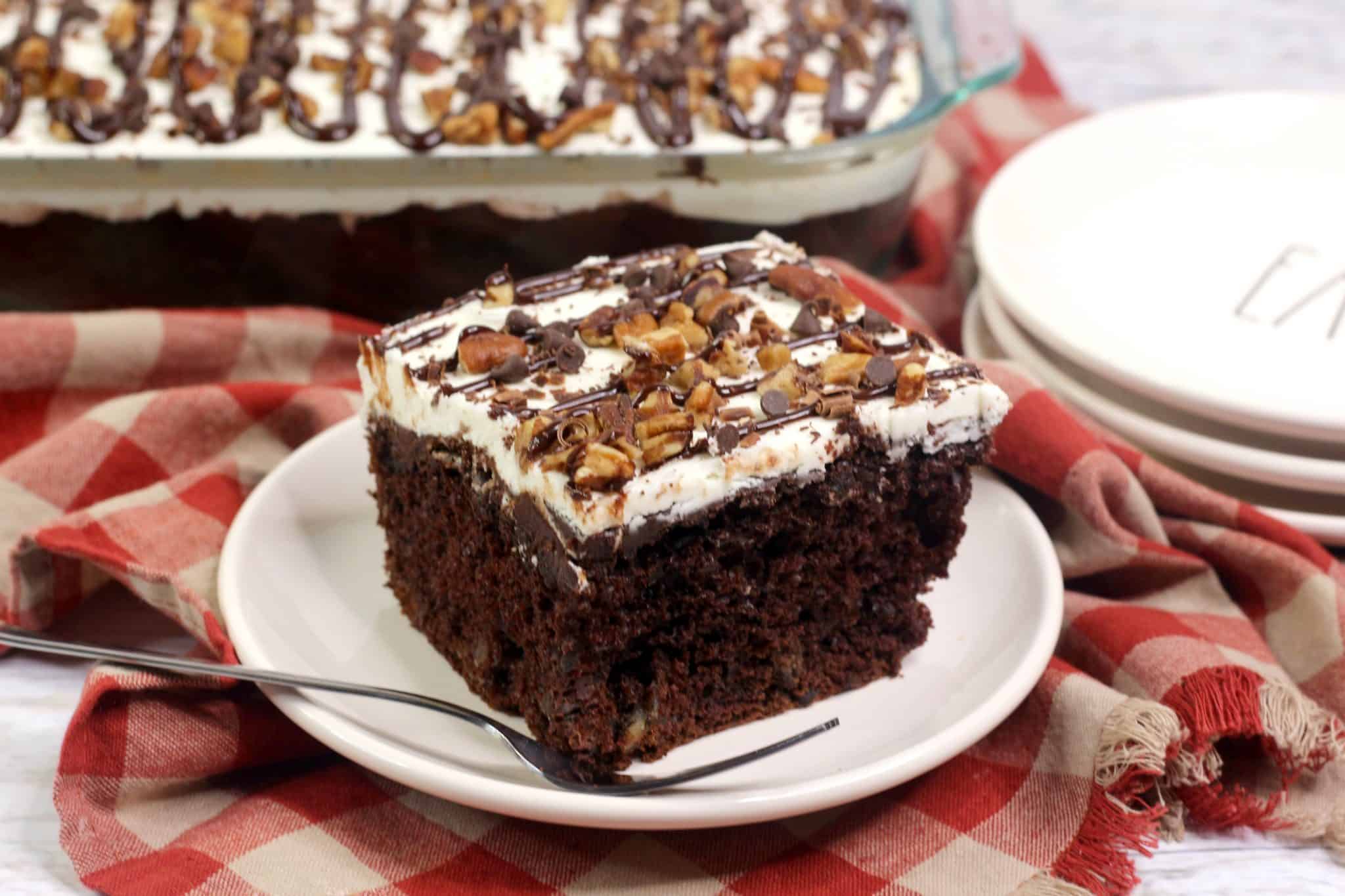 New York Super Fudge Chunk Sheet Cake - Mama's On A Budget