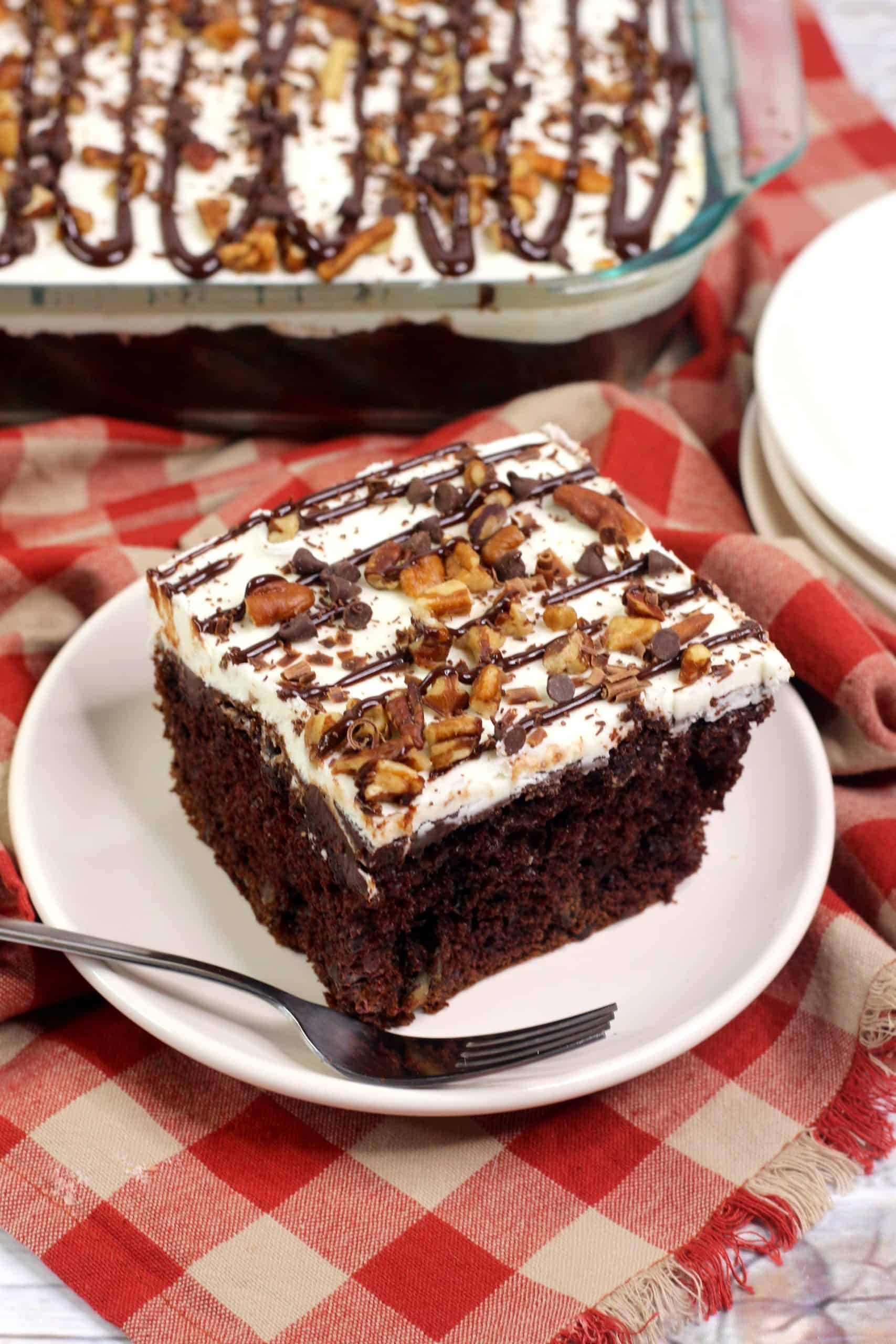 New York Super Fudge Chunk Sheet Cake - Mama's On A Budget