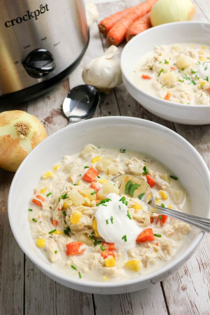 Slow Cooker Chicken Corn Chowder - Mama's On A Budget